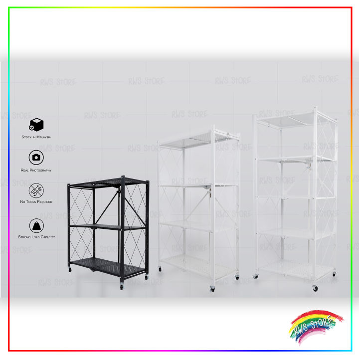 Foldable Kitchen Rack Metal /Rak Lipat Dapur Besi/免安装折叠置物架 | Lazada