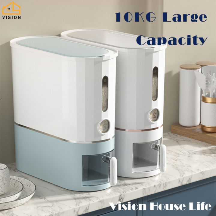 Vision 10kg Automatic Rice Bucket Household Rice Storage Box with Top ...