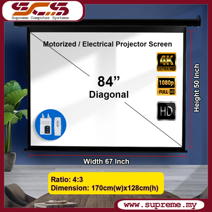 84" 7 ft【 PROJECTOR SCREEN】Electric Screen / Motorized Screen width ...
