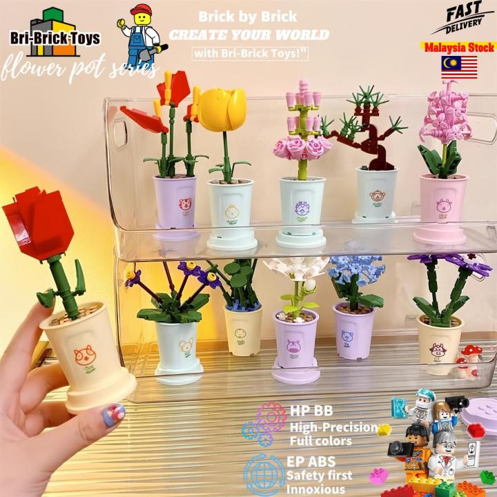 Bri-Brick Toys DIY Potted Plant Brick Block Flower Bouquet Building ...
