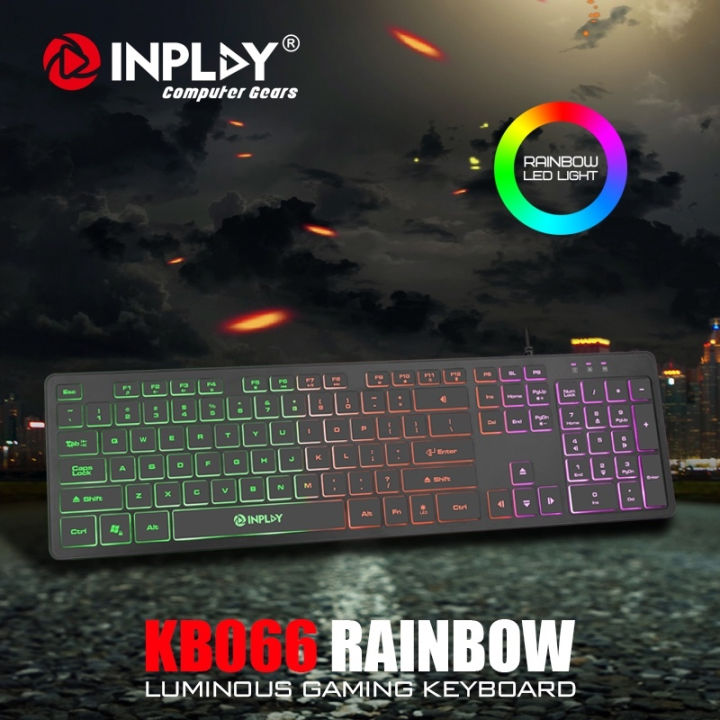 Inplay 104 Key RGB Membrane Keyboard Rainbow Light Touch Silent ...