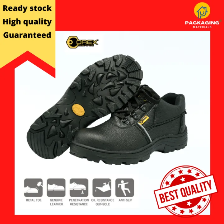 OREX Safety Shoes Low-Cut, Lace Up & Black Leather with Steel Toe-Cap ...