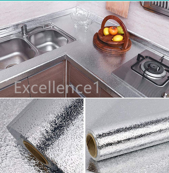 Kitchen Aluminum Foil Textured Paper Stickers Oilproof for Backsplash ...