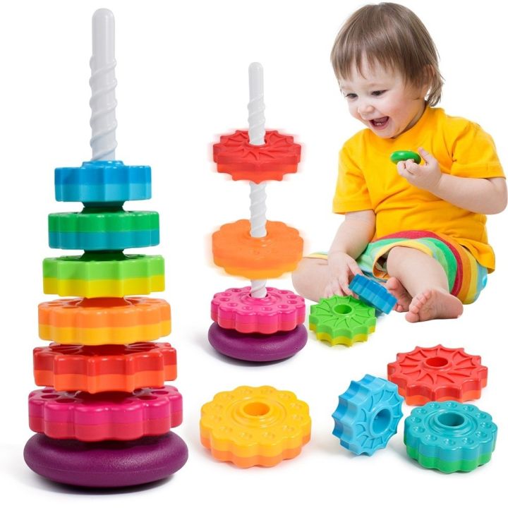 HISTO Montessori Rotating Rainbow Tower Spinning Safety Colored ...