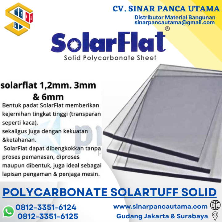 JUAL ATAP POLYCARBONATE SOLARTUFF SOLID / SOLARFLAT TEBAL 6mm | Lazada ...