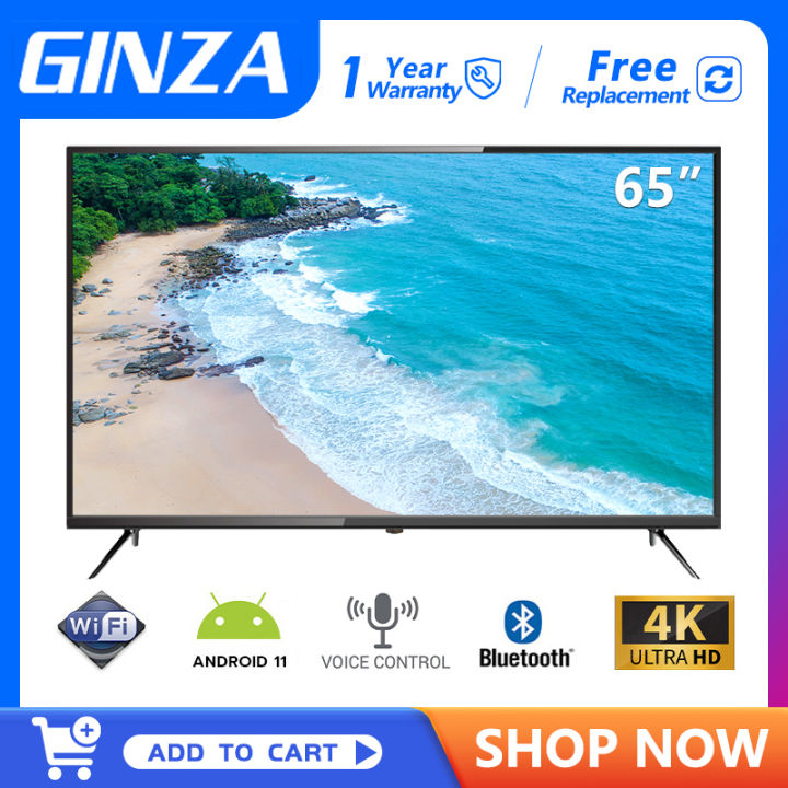 GINZA UHD 4K Smart TV 65 INCH WiFi Google/Netflix & Youtube, Voice search, Edgeless Design ...