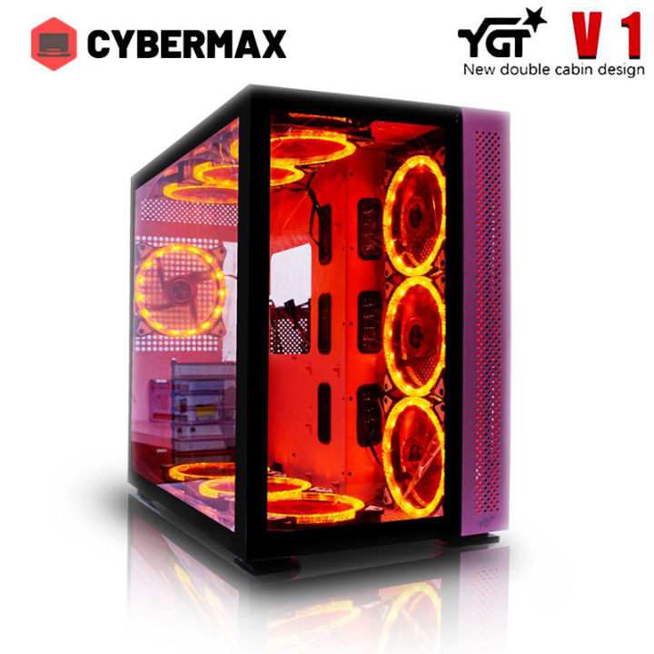 YGT V1 Dual-Chamber PC Case Gaming With Tempered Glass ATX Desktop ...