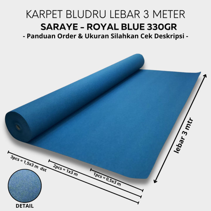 Karpet Brudu Polos SARAYE Meteran Murah 1 x 3 Meter Royal Blue Lebar 3 Meter (Panggung Bazar ...