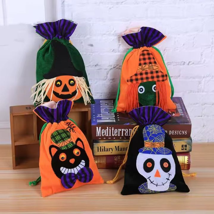 YESPERY Halloween Velvet Drawstring Bag Cartoon Skeleton Witch Black ...