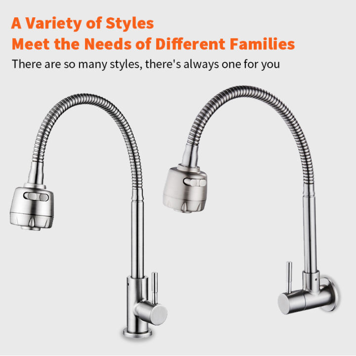 Faucets For Sink Kitchen 304 Stainless Steel 360° Rotation 2 Stream ...