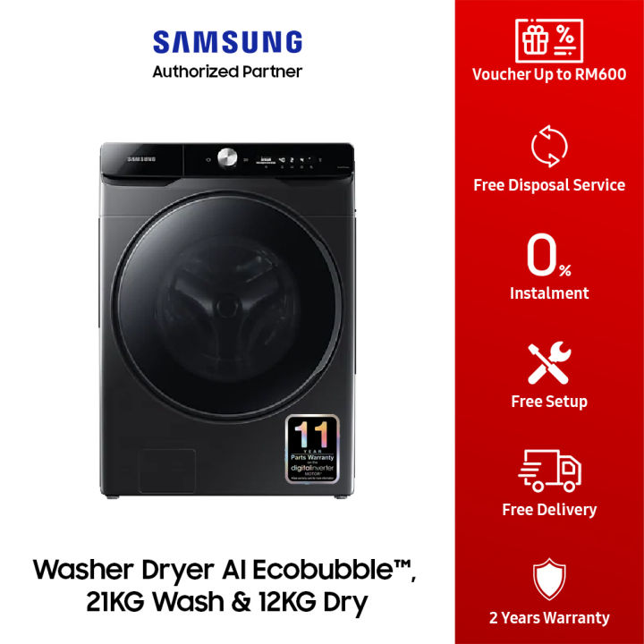 Samsung 21KG / 12KG (WD21T6500GV) Washer Dryer Washing Machine with AI Ecobubble | Lazada