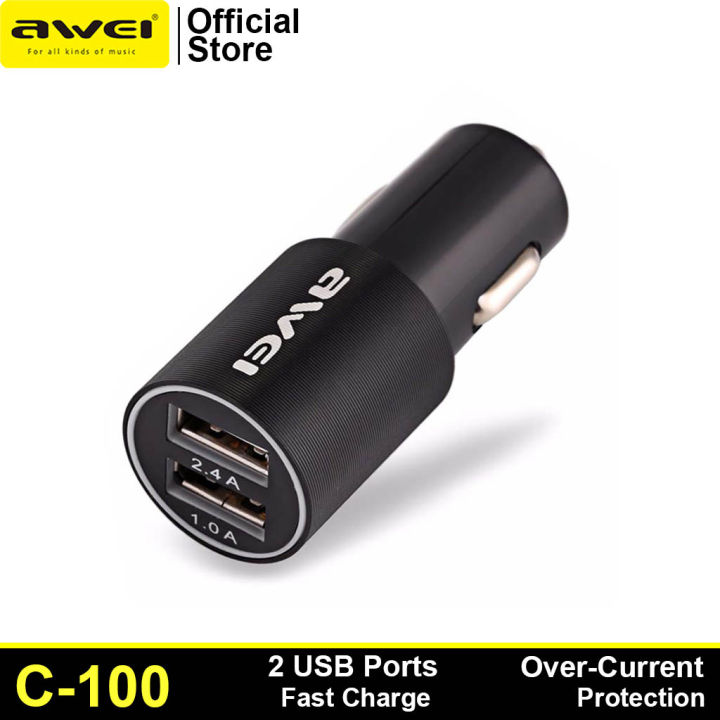 Awei C-100 2.4A Car Charger Quick Charge 2 Ports USB for SmartPhones ...