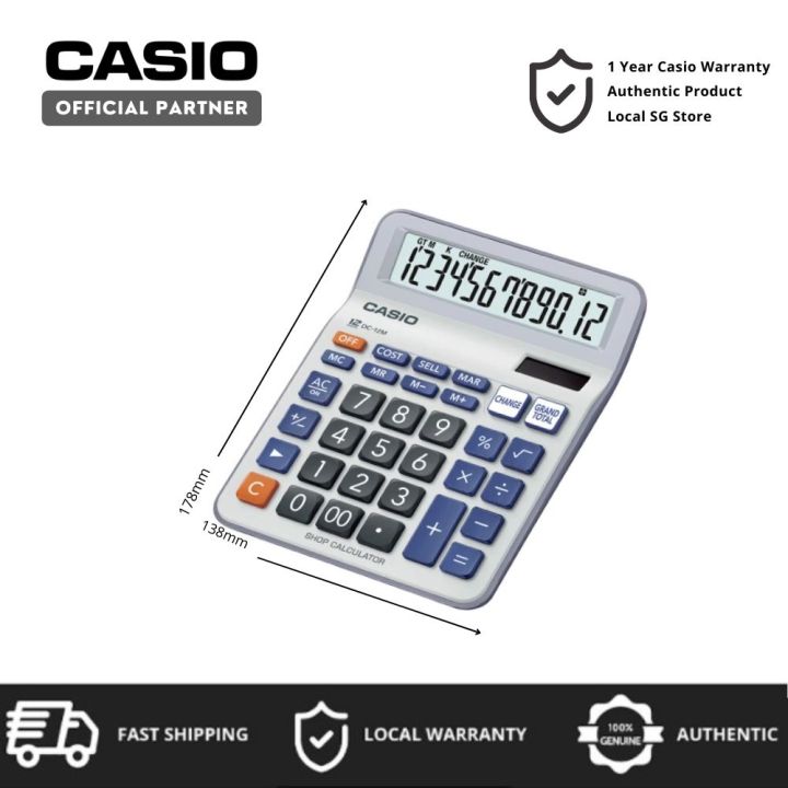 Casio DC-12M Practical Desk Top/Compact Desk Type Calculator (1 Year ...