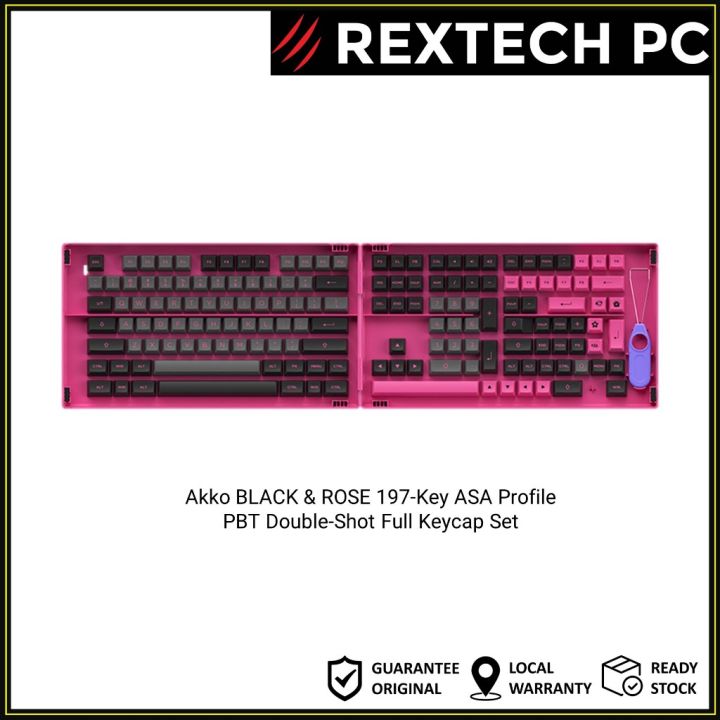 REXTECH Akko BLACK & ROSE 197-Key ASA Profile PBT Double-Shot Full Keycap Set for Mechanical ...