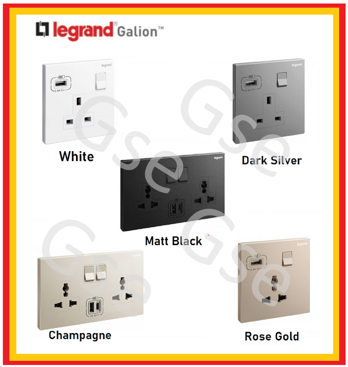 Legrand Galion Socket with USB Champagne Rose Gold Dark Silver White ...