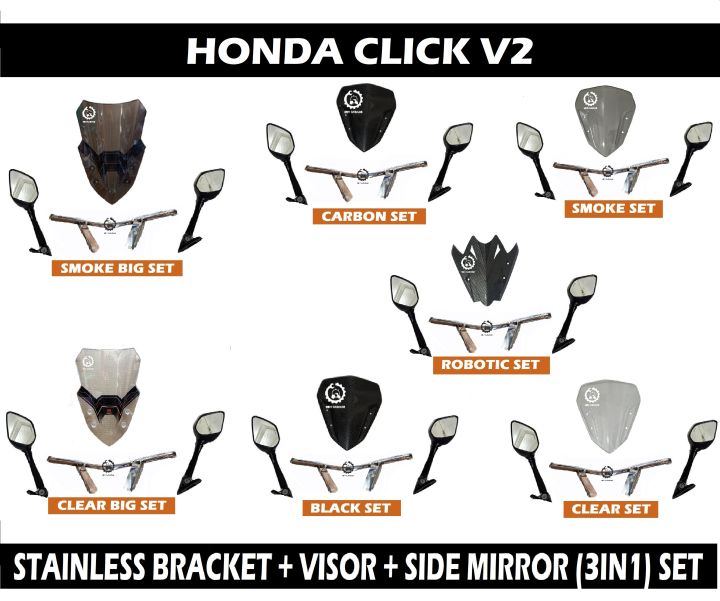 Stainless Heavy Duty Bracket + Side Mirror + Visor (3in1) - HONDA CLICK ...