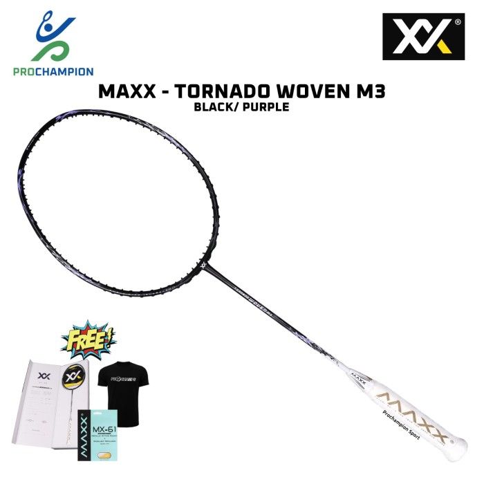 Exclusive Box ! Raket Badminton Maxx Tornado Woven M3 Black White ...