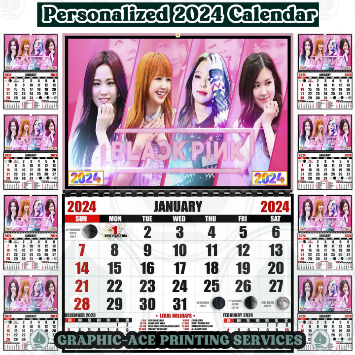 Black 2024 Pink Wall Calendar Design A3 SIZE LAMINATED KPOP | Lazada PH