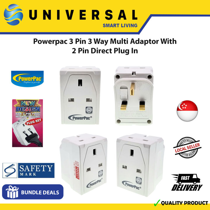 [SG SHOP SELLER] Powerpac 3 Pin 3 Way Multi Adaptor With 2 Pin Direct ...