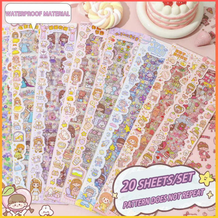 20 Sheets Pack - DIY Cute Long Strip Stickers Girl gift hand ledger ...