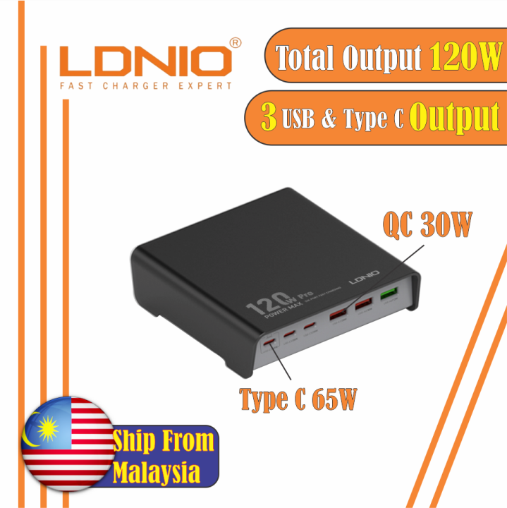 LDNIO Q605 Super Charge 120W Desktop Charger 3 USB 3 PD Output Laptop Charger | Lazada
