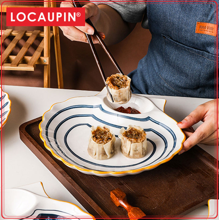 Locaupin Ceramic Dinner Plates Grid Plates Divided Plates Dumpling ...