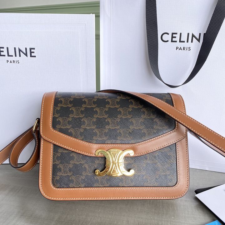 CELINE CLASSIQUE TRIOMPHE BAG IN TRIOMPHE CANVAS AND CALFSKINTAN ...