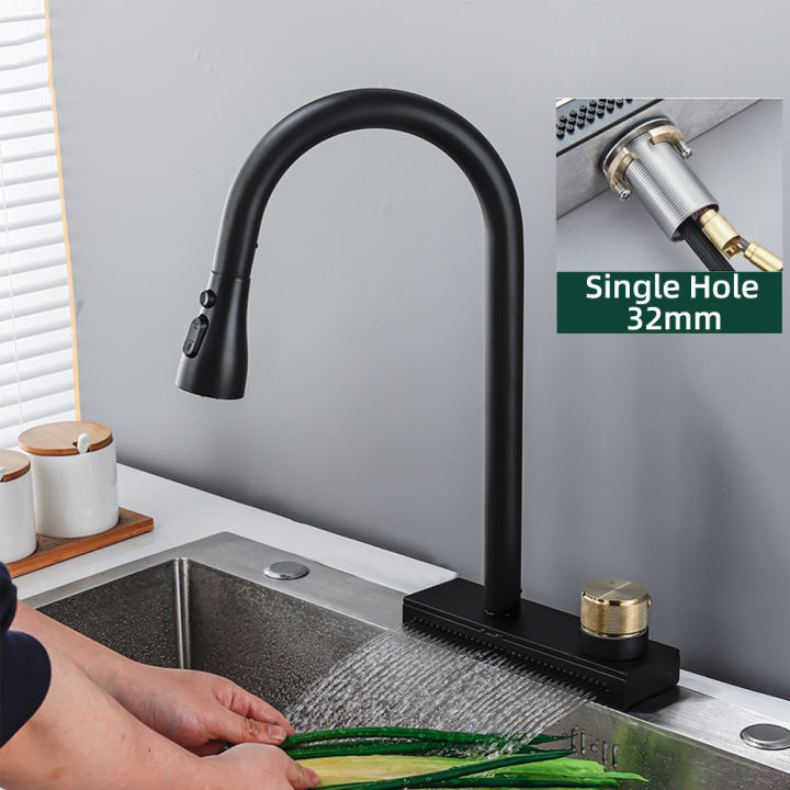 baokemo Kitchen Pull Down Faucet Stainless Steel With Waterfall Outlet ...