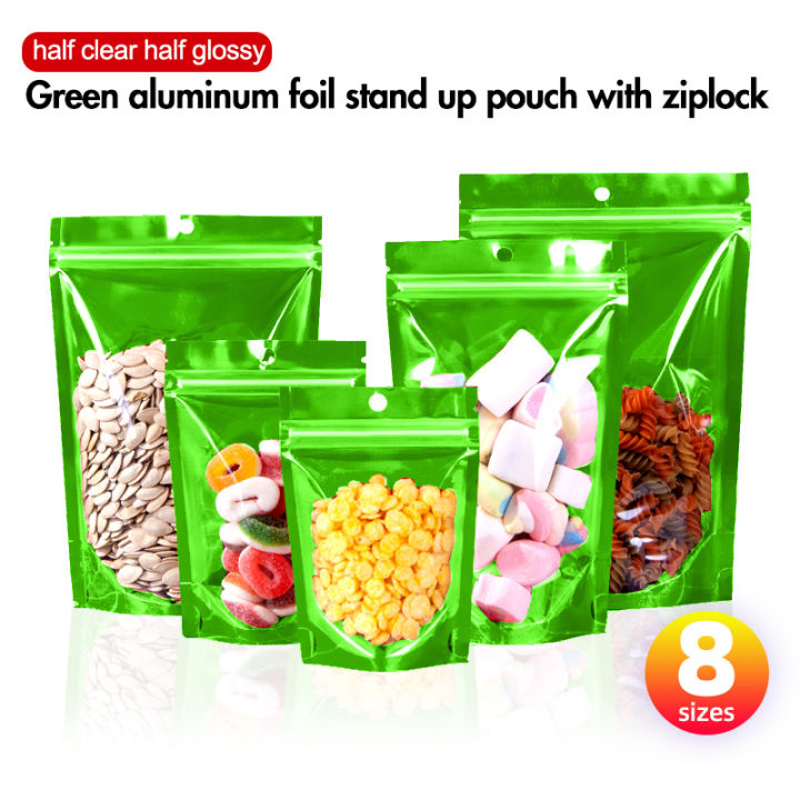 100pcs Half Green Aluminum Half Clear Stand Up Pouch Packaging Resealable | Lazada PH