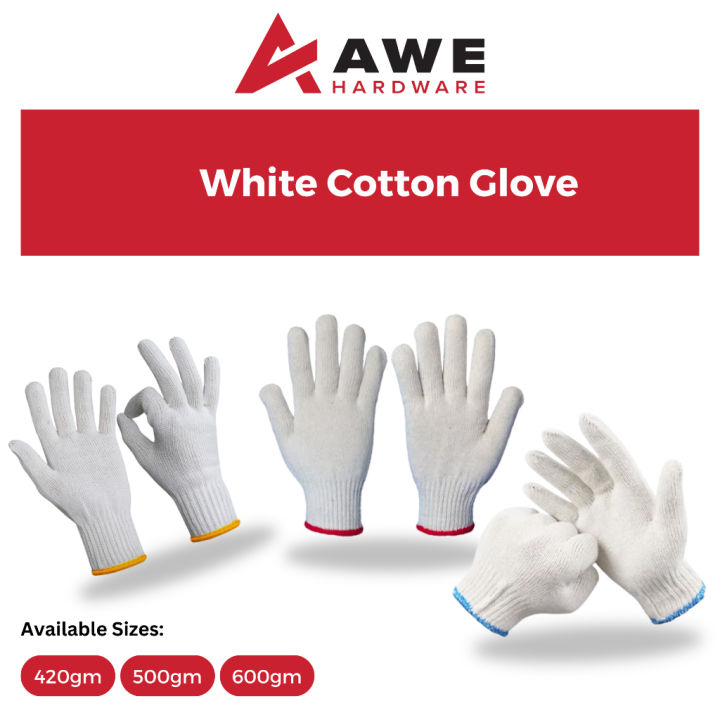 White Cotton Glove Hand Gloves Heavy Duty 1pair Sarung Tangan Kain ...