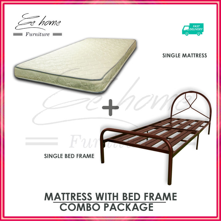 EE HOME SET Single Bed Frame with with Single Mattress Katil Besi ...