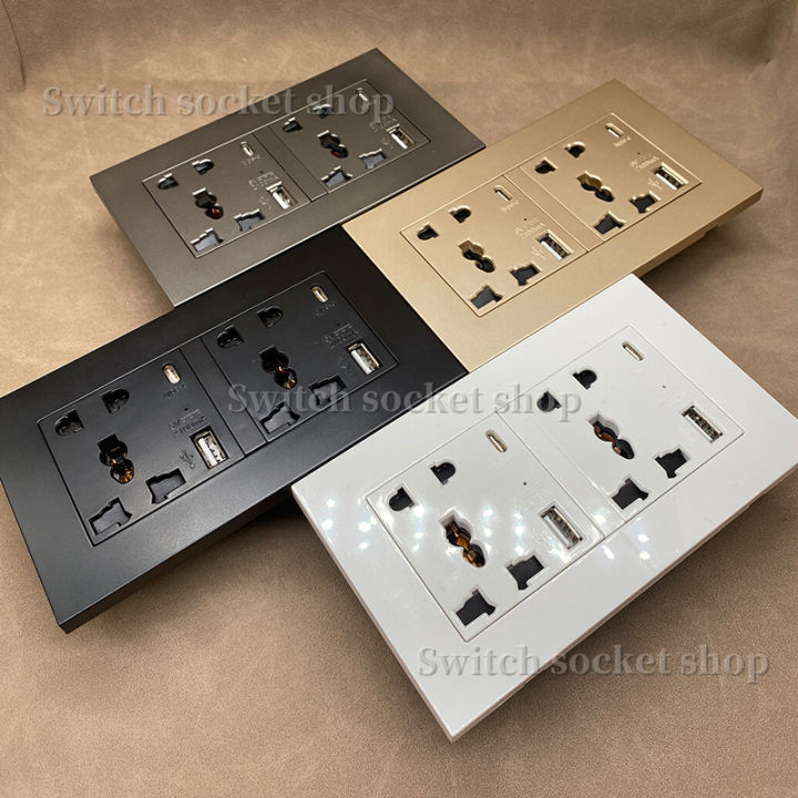 Type 146 double five-hole double USB+type-c luxury PC material switch ...