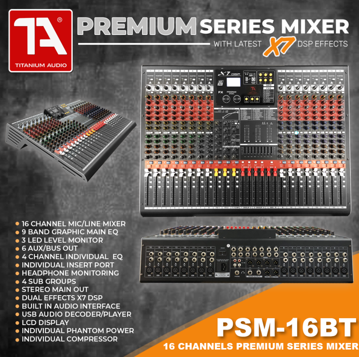 Titanium Audio PSM 16BT / X7 DSP Effects / 16 Channel Passive Mixer ...