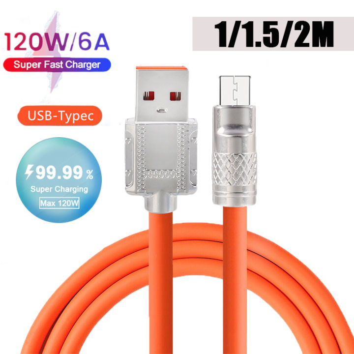 120W 6A Super Fast Charge Cable Aluminum Alloy Silicone USB Type-C ...