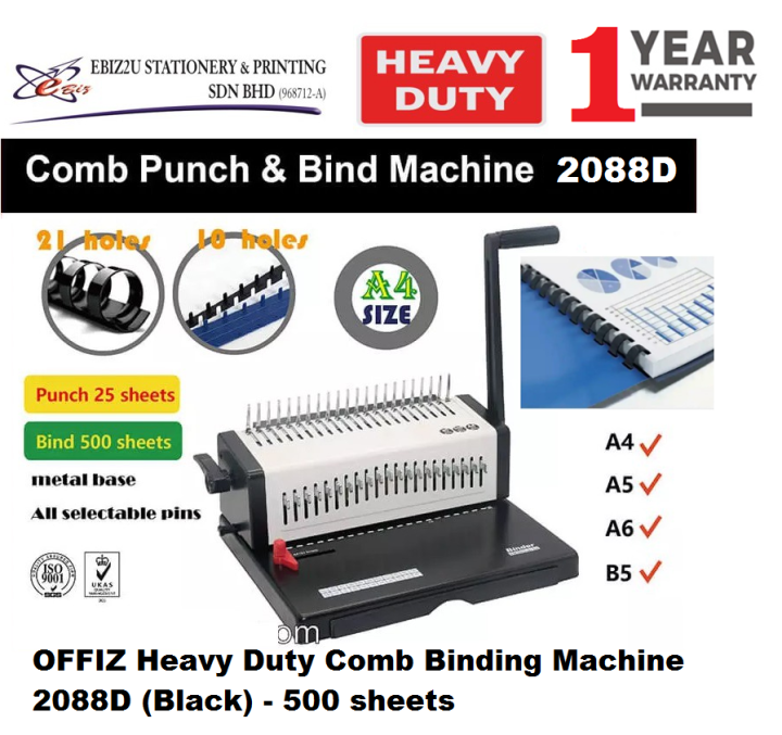 OFFIZ Heavy Duty Comb Binding Machine 2088D - 500 sheets - binding ...