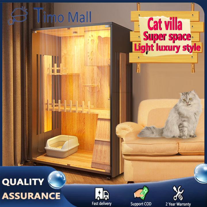 High-end cat hut solid wood cat cage animal display cabinet double ...