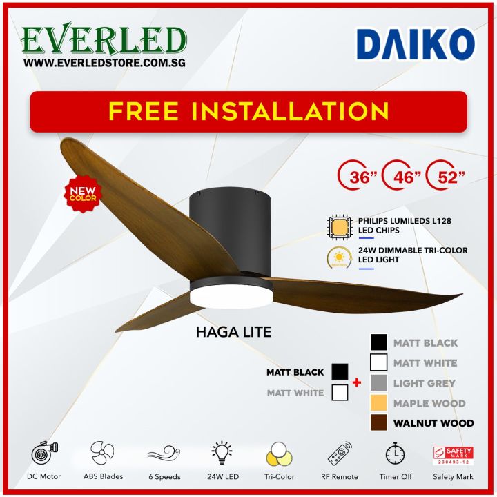 [FREE INSTALLATION] DAIKO Haga Lite 36"/46"/52" DC Ceiling Fan (with ...
