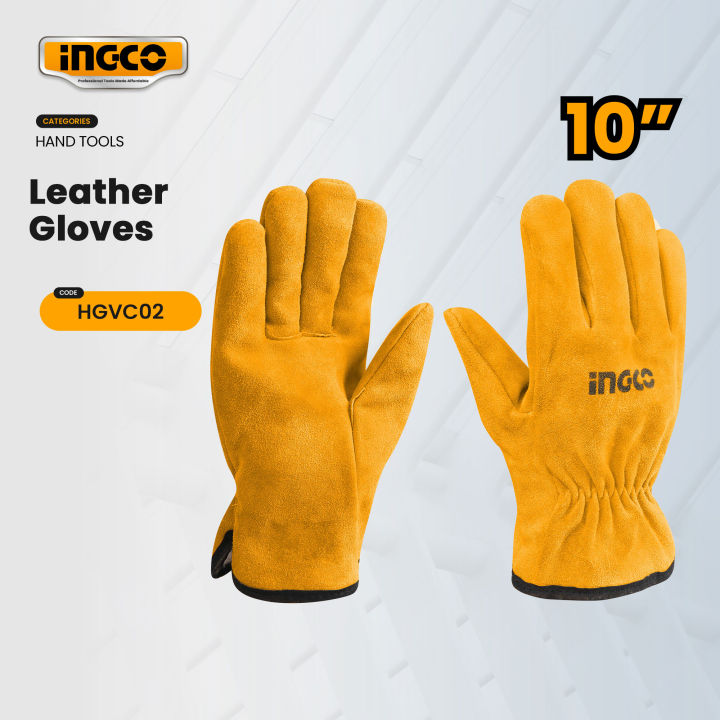 Ingco 10" Leather Gloves For Hand Protection With Full Palm Lining ...