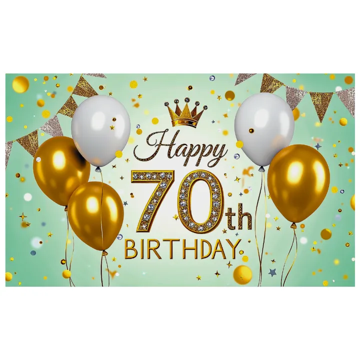 Background Happy 70th Birthday Banner with Glittery Numbers Balloons ...