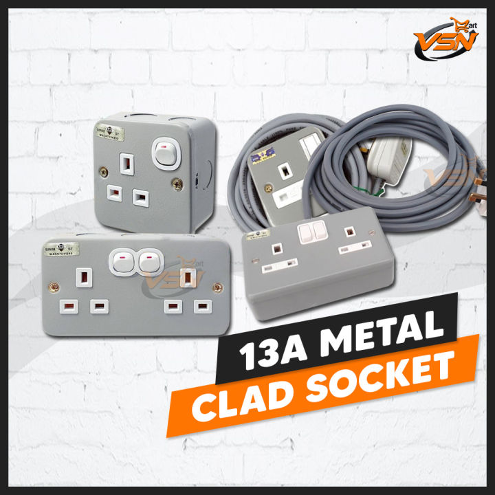 Metal Clad Switch Socket Extension 13A 1 Gang 2 Gang Outlet SIRIM Suis ...