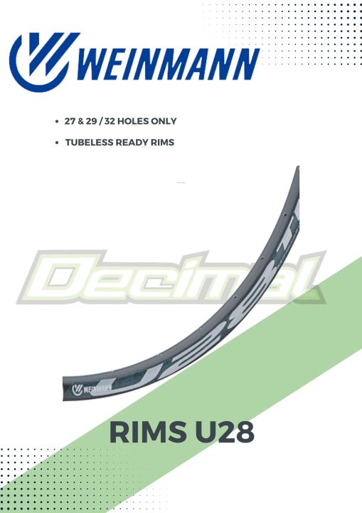 Weinmann Rims Bike Rim U28/32/40 TUBELESS READY 27.5/29 32 Holes (1 ...