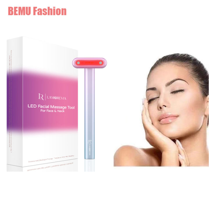 ใหม่4 In 1 Facial Wand ไฟ LED สีแดงบำรุงรักษาผิวหน้าอุปกรณ์นวด EMS Face ...