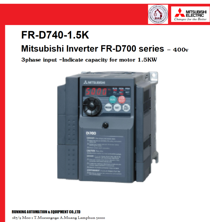 FR-D740-1.5K Mitsubishi Inverter FR-D700 series – 400v 3phase input ...