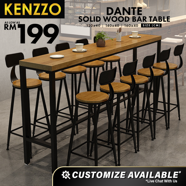 KENZZO DANTE Solid Wood Bar Table / Meja Panjang / Dining Table / Meja ...