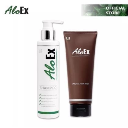 AloEx Original Shampoo 1 ขวดและ AloEx Hair Mask 1 หลอด เซตแชมพูและทรีทเม้นท์บำรุงเส้นผม ลดผมขาด ...