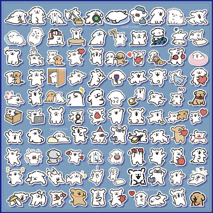 100pcs Korean Cartoon Cute Healing Series Maltese Line Puppy Stickers ...