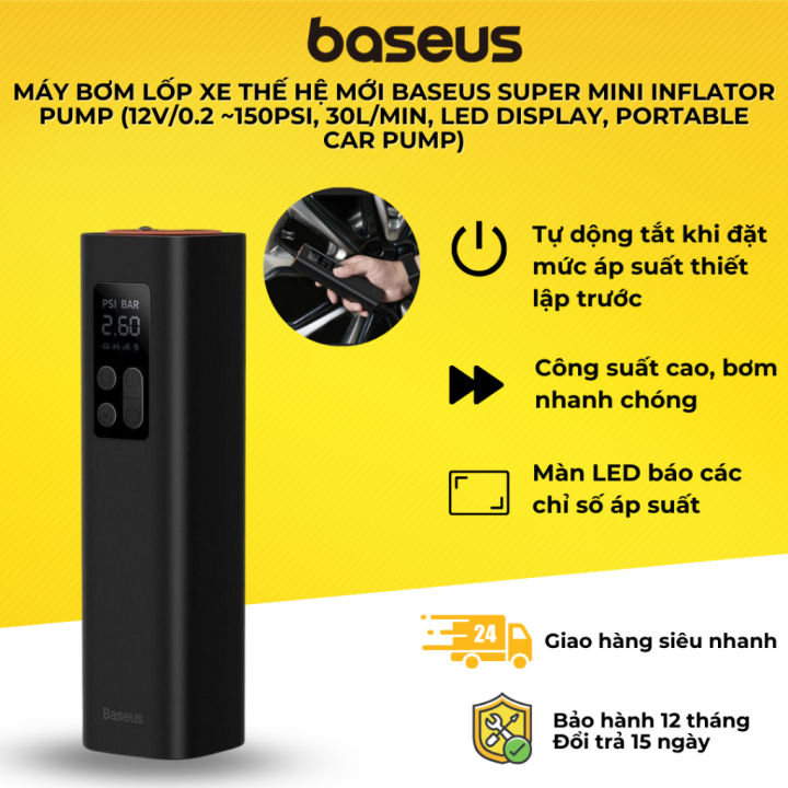 Máy bơm lốp xe thế hệ mới Baseus Super Mini Inflator Pump (12V/ 0.2 ...
