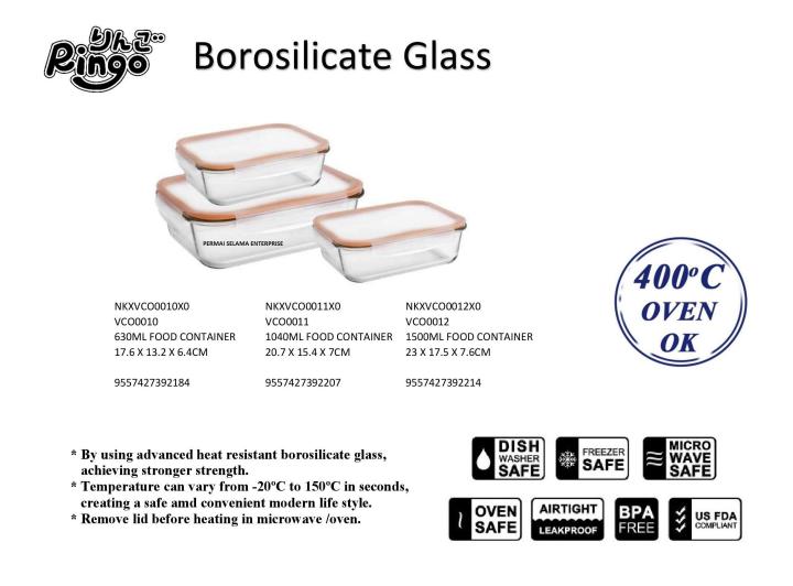 100% Original Ringo Borosilicate Glass 1040ml Food Container VCO0011 0011 | Lazada