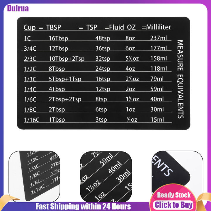 Dulrua Portable Reusable Simple Kitchen Conversion Chart Measure Chart ...