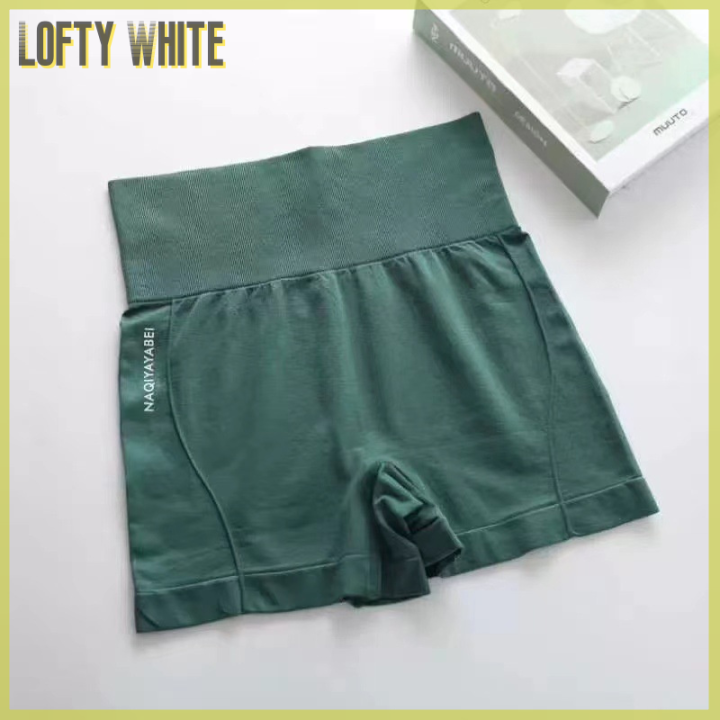 Lofty White กางเกงฟิตเนสขาสั้นเอวสูงสำหรับผู้หญิงกางเกงกีฬาบางไร้รอยต่อสำหรับใส่ปั่นจักรยานวิ่ง ...